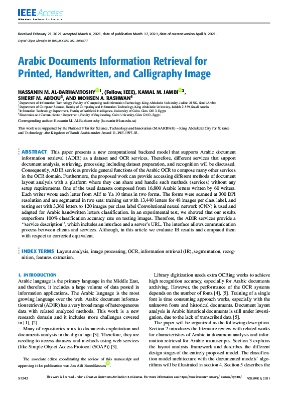 (PDF) Arabic Documents Information Retrieval for Printed, Handwritten ...