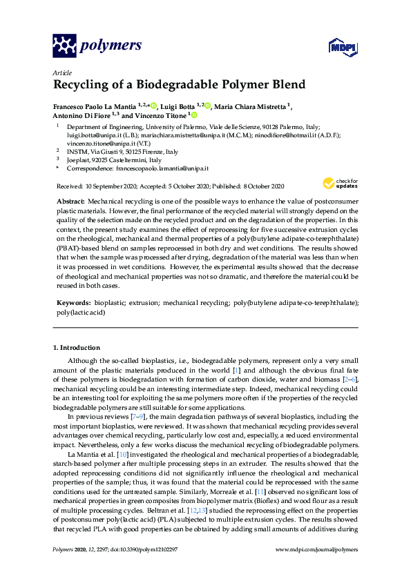 (PDF) Recycling of a Biodegradable Polymer Blend