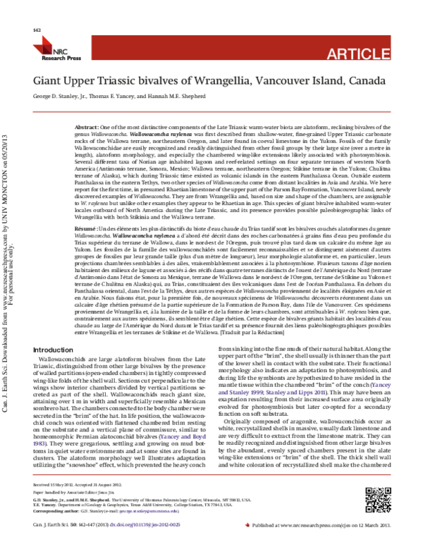 (PDF) Giant Upper Triassic bivalves of Wrangellia, Vancouver Island, Canada