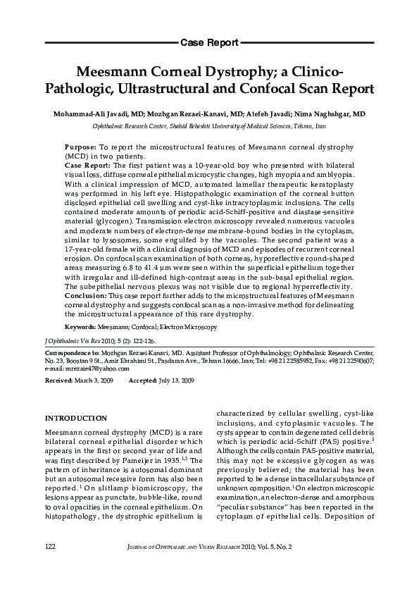 (PDF) Meesmann corneal dystrophy; a clinico-pathologic, ultrastructural ...