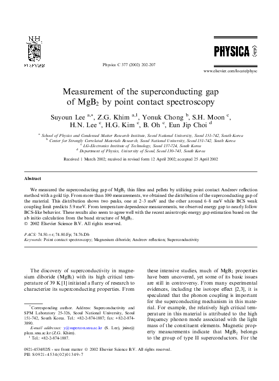 (PDF) Measurement of the superconducting gap of MgB2 by point contact spectroscopy