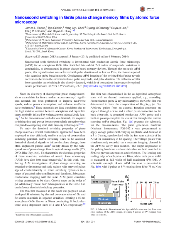 (PDF) Nanosecond switching in GeSe phase change memory films by atomic force microscopy