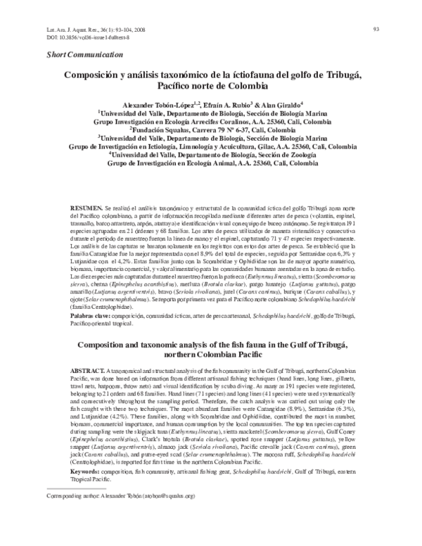 (PDF) Composici n y an lisis taxon mico de la ctiofauna del golfo de Tribug , Pac fico norte de ...