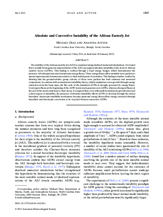 (PDF) Absolute and Convective Instability of the African Easterly Jet