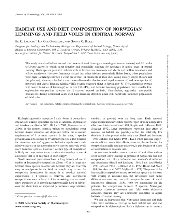 (PDF) Habitat Use and Diet Composition of Norwegian Lemmings and Field ...