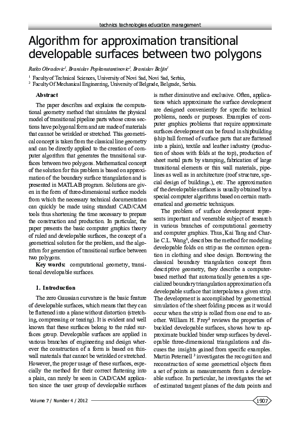 Algorithm For Approximation Transitional Developable Surfaces Between Two Polygons