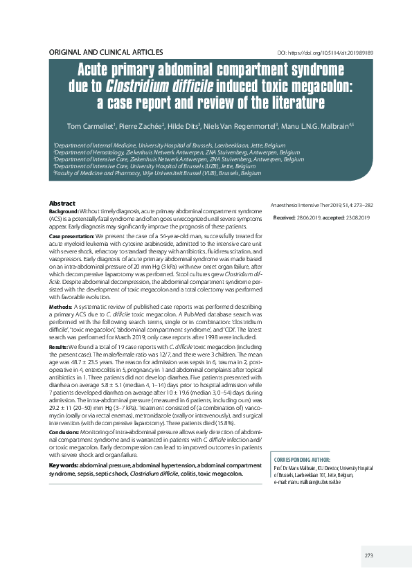 (PDF) Acute primary abdominal compartment syndrome due to Clostridium ...
