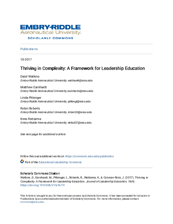 (PDF) Thriving in Complexity: A Framework for Leadership Education
