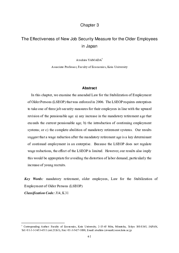 (PDF) Job Security Measures for Older Employees in Japan