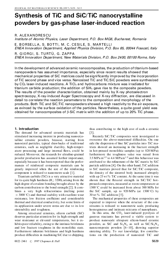 (PDF) Synthesis of TiC and SiC/TiC nanocrystalline powders by gas-phase ...