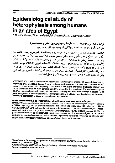 (PDF) Epidemiological study of heterophyiasis among humans in an area ...