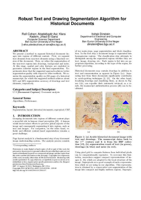 Pdf Robust Text And Drawing Segmentation Algorithm For Historical Documents