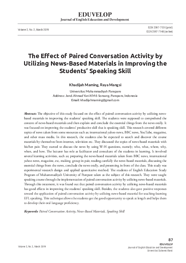 (PDF) The Effect of Paired Conversation Activity by Utilizing News ...