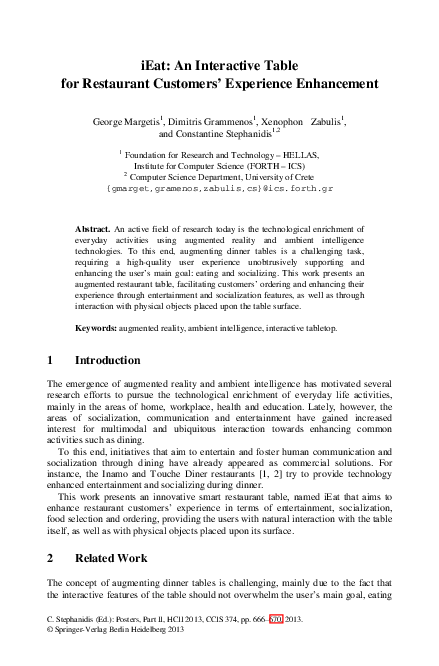 (PDF) iEat: An Interactive Table for Restaurant Customers’ Experience ...