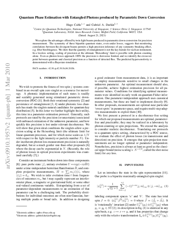 (PDF) Quantum Phase Estimation with Entangled Photons produced by Parametric Down Conversion