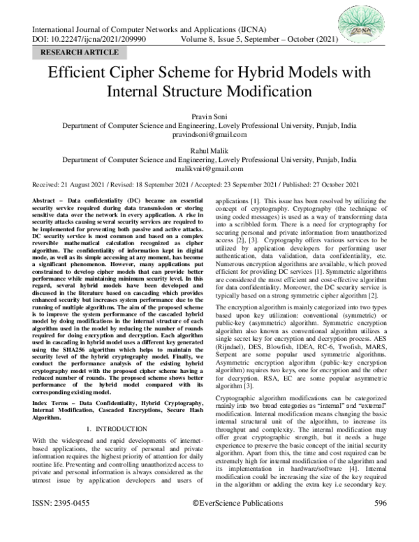 Pdf Efficient Cipher Scheme For Hybrid Models With Internal Structure Modification