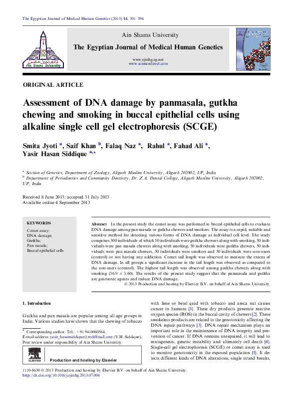 (PDF) Detection of aneugenicity and clastogenicity in buccal epithelial ...
