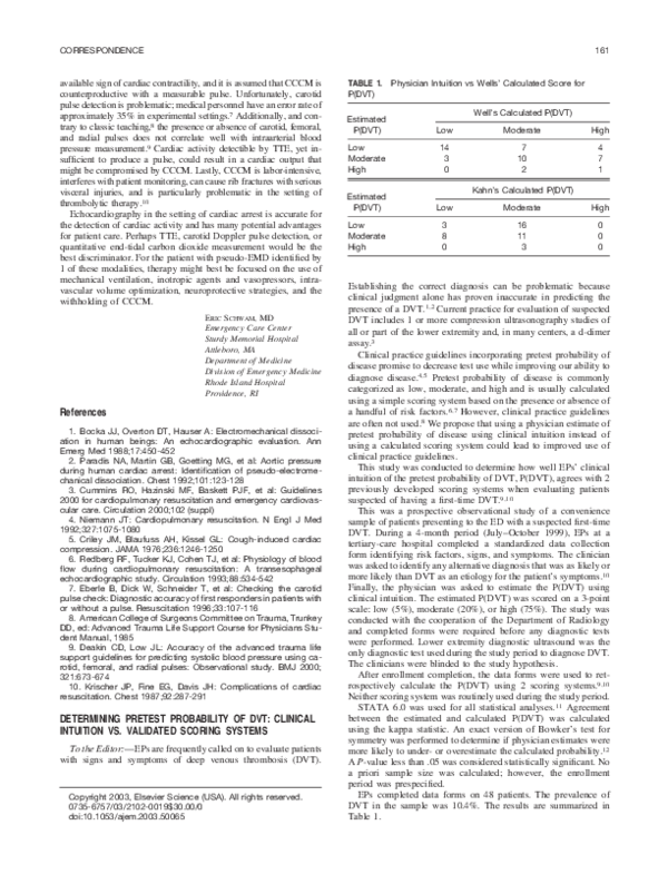 (PDF) Determining pretest probability of DVT: Clinical intuition vs ...