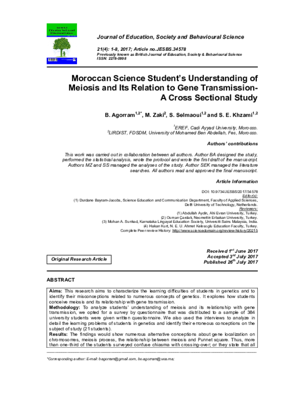 (PDF) Moroccan Science Student’s Understanding of Meiosis and Its ...