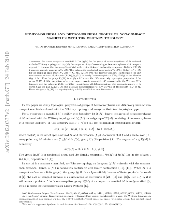 (PDF) Homeomorphism and diffeomorphism groups of non-compact manifolds ...