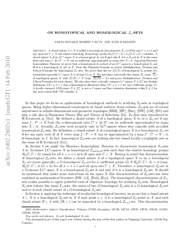 (PDF) On homotopical and homological $Z_n$-sets
