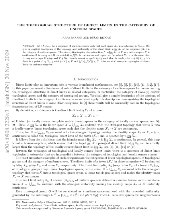 (PDF) Topological structure of direct limits in the category of uniform ...