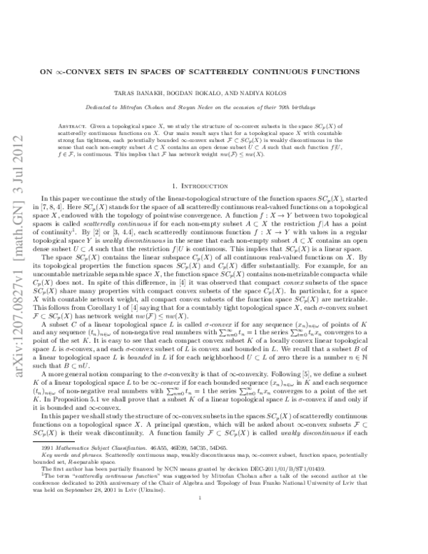 (PDF) On ∞-convex sets in spaces of scatteredly continuous functions