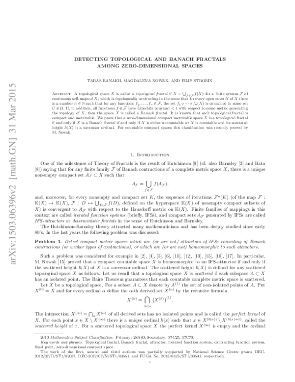 (PDF) Detecting topological and Banach fractals among zero-dimensional spaces
