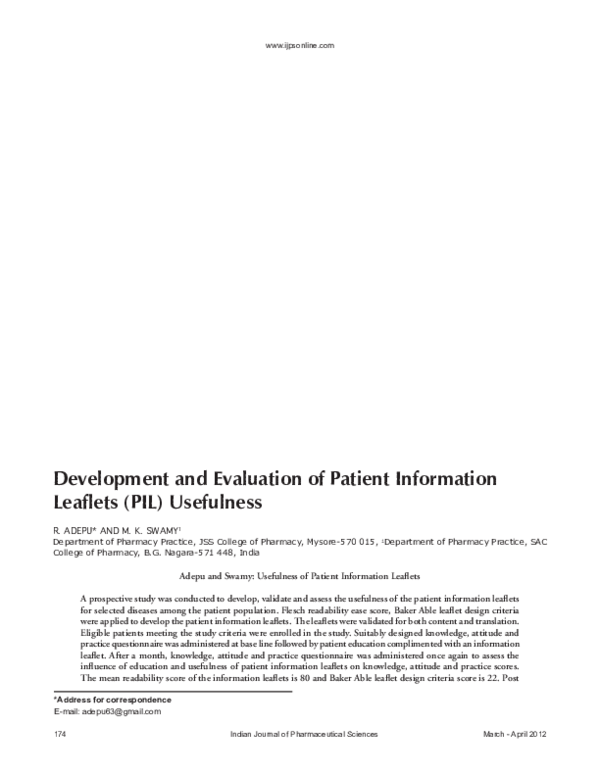 (PDF) Development and evaluation of patient information leaflets (PIL ...