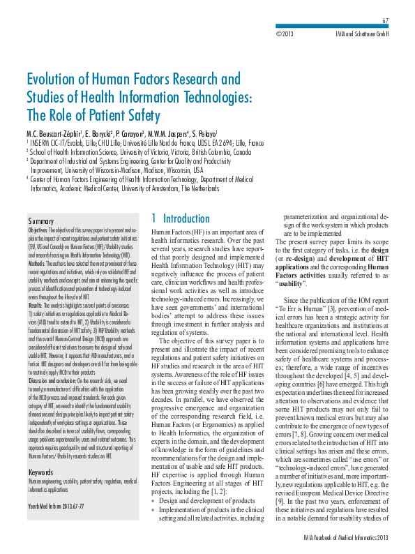 (PDF) Evolution of human factors research and studies of health ...