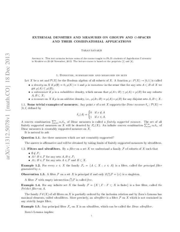 (PDF) Extremal densities and measures on groups and $G$-spaces and their combinatorial applications