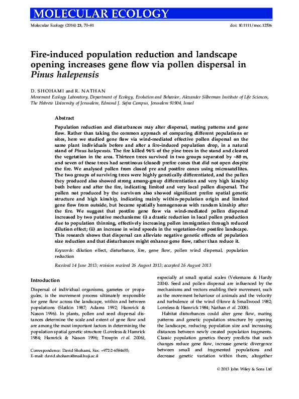 (PDF) Fire-induced population reduction and landscape opening increases ...