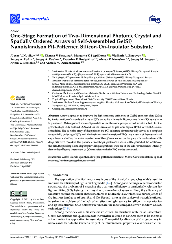 (PDF) One-Stage Formation of Two-Dimensional Photonic Crystal and Spatially Ordered Arrays of ...