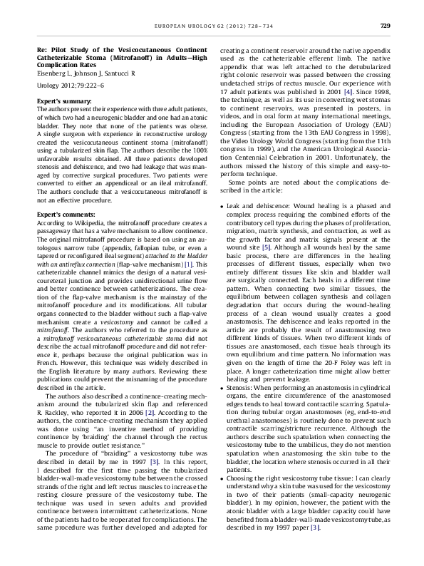 (PDF) Re: Pilot Study of the Vesicocutaneous Continent Catheterizable ...