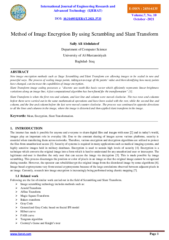 (PDF) Method of Image Encryption By using Scrambling and Slant Transform
