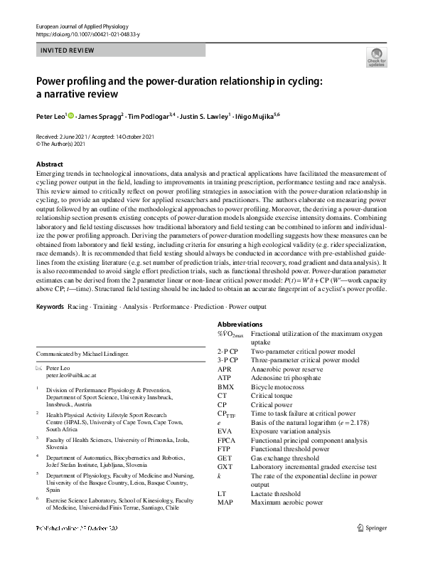 (PDF) Power profiling and the power-duration relationship in cycling: a ...