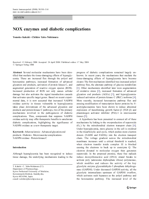 (PDF) NOX enzymes and diabetic complications