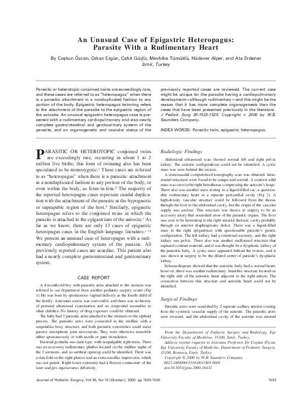 (PDF) An unusual case of epigastric heteropagus: Parasite with a ...