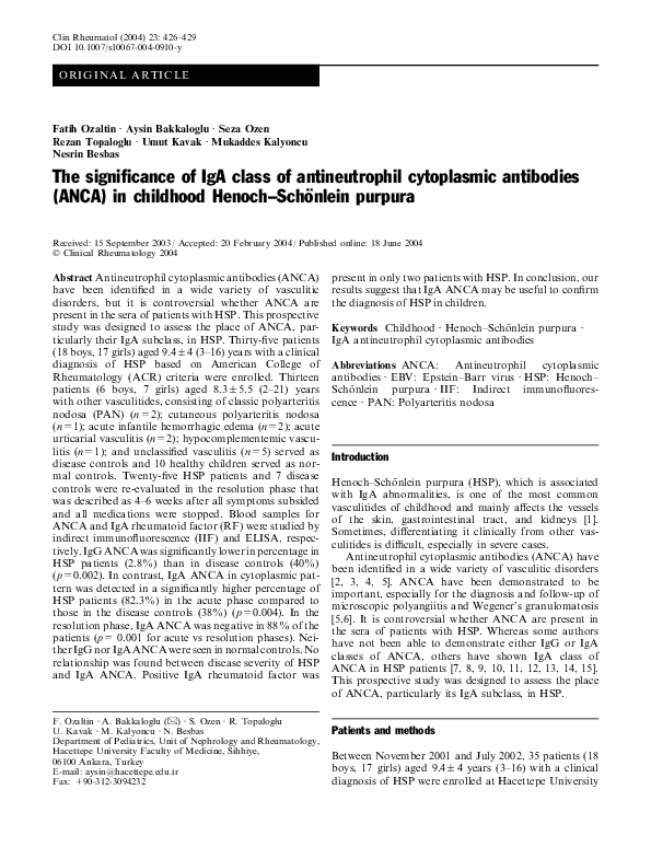 (PDF) The significance of IgA class of antineutrophil cytoplasmic ...