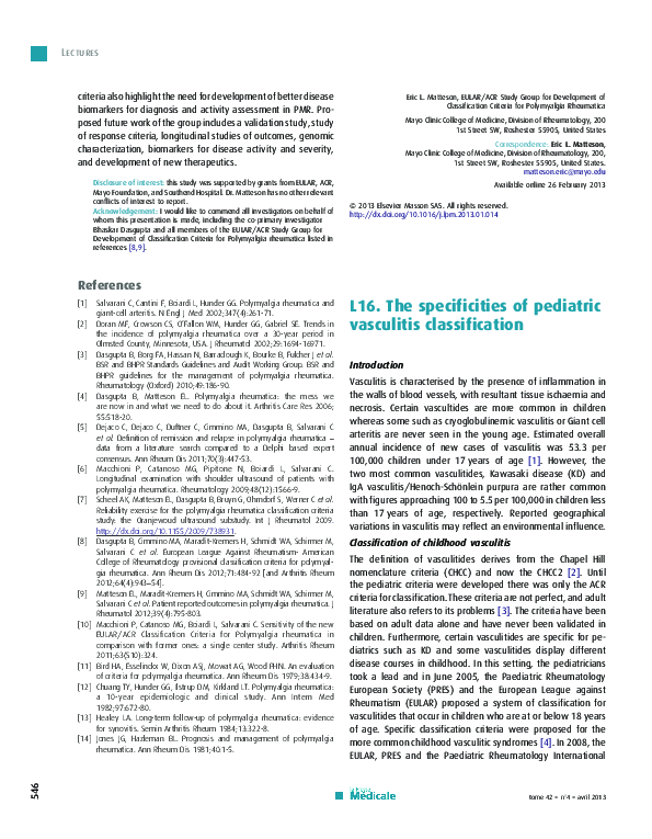 (PDF) L16. The specificities of pediatric vasculitis classification