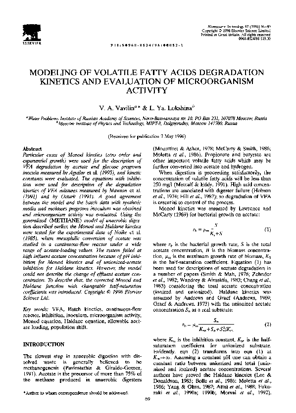 (PDF) Modeling of volatile fatty acids degradation kinetics and ...