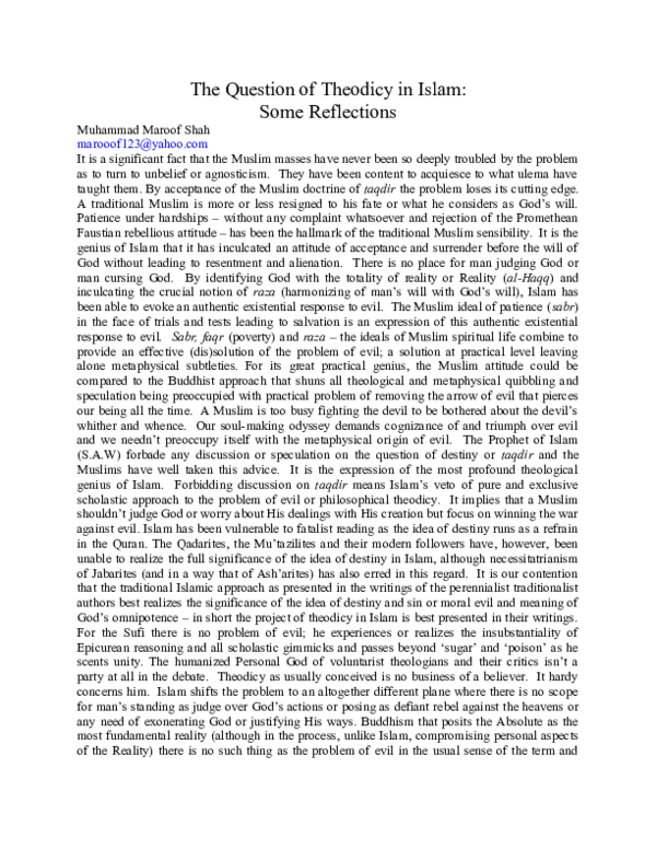 (DOC) The Question of Theodicy in Islam: Some Reflections