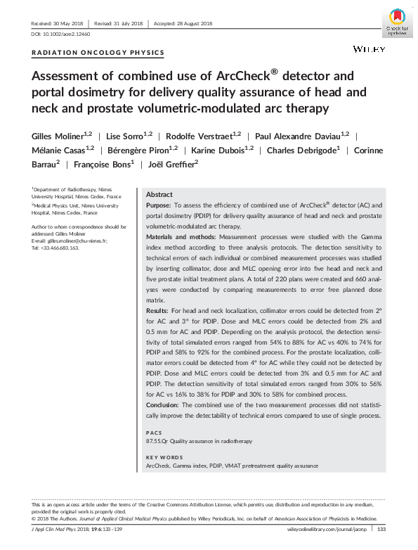 (PDF) Assessment of combined use of ArcCheck® detector and portal ...