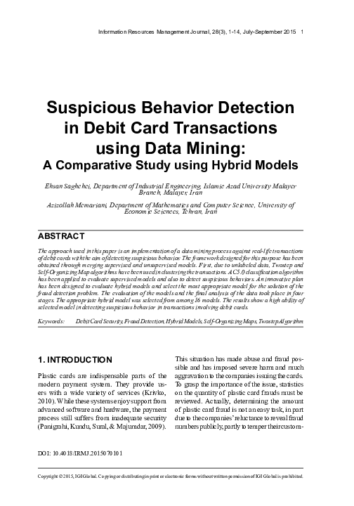 (PDF) Suspicious Behavior Detection in Debit Card Transactions using ...