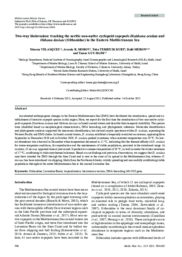(PDF) Two-way bioinvasion: tracking the neritic non-native cyclopoid ...
