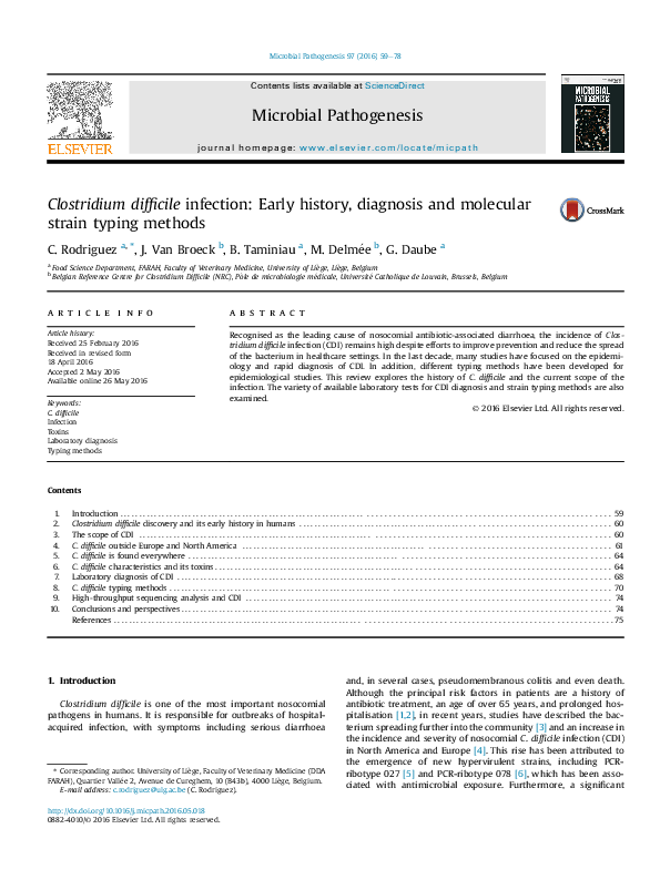 (PDF) Clostridium difficile infection: Early history, diagnosis and molecular strain typing methods