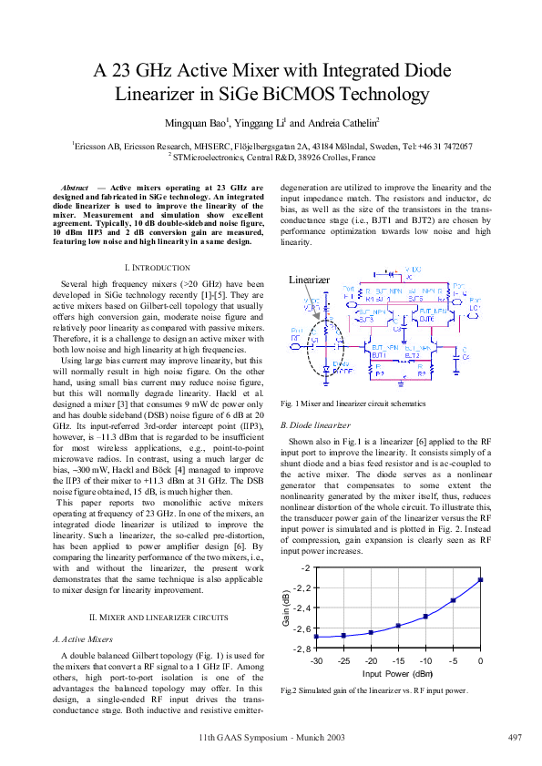 (PDF) A 23 GHz active mixer with integrated diode linearizer in SiGe ...