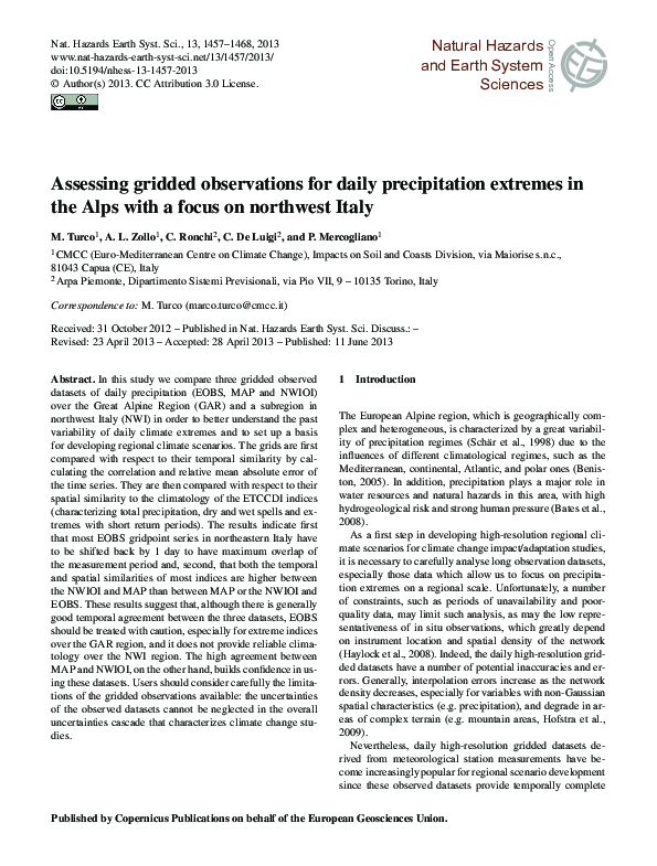 (PDF) Assessing gridded observations for daily precipitation extremes in the Alps with a focus ...