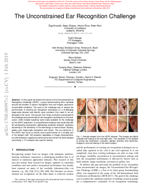 (PDF) The unconstrained ear recognition challenge