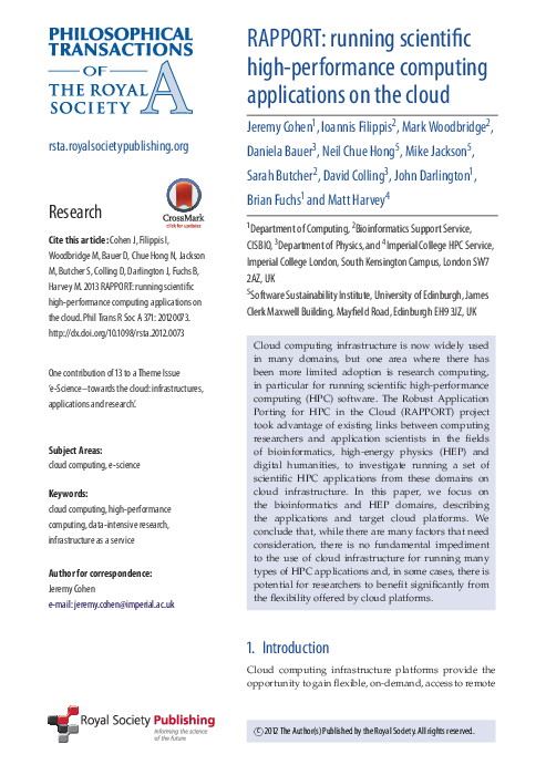 (PDF) RAPPORT: running scientific high-performance computing applications on the cloud | Brian ...